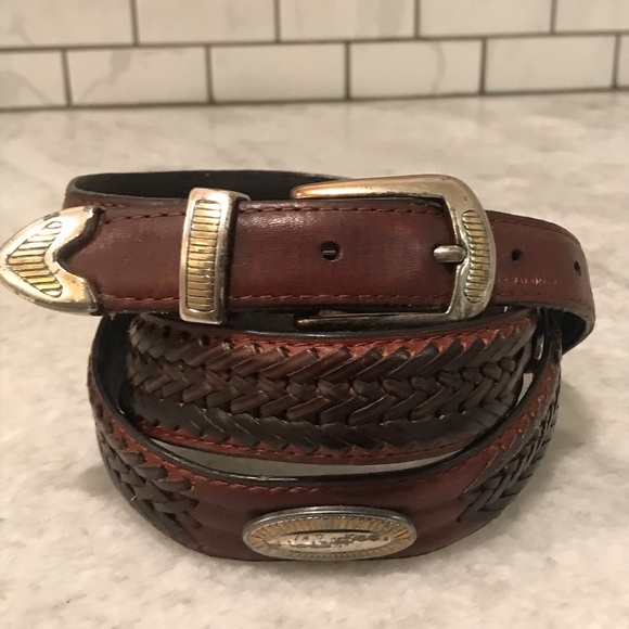 Foss | Accessories | Fossil Braided Leather Belt Mens 42 Brown Silver ...